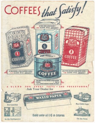 Coffee & Waxed Paper IGA Original Handbill Printed on Wax Paper ...
