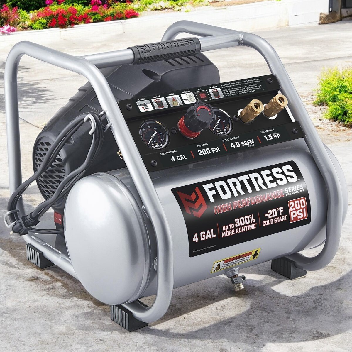4 Gallon Jobsite Air Compressor 1.5 HP 200 PSI Ultra Quiet Oil Free ...
