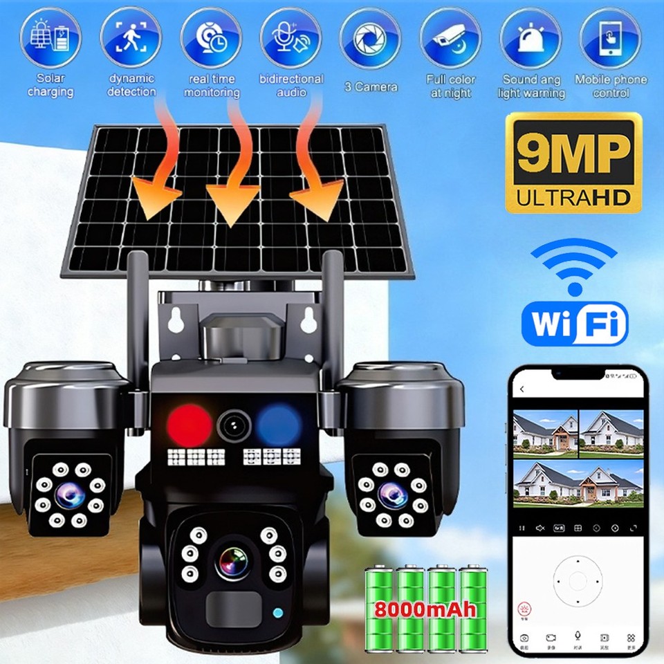 Solar Battery Powered Wireless WiFi Outdoor Pan/Tilt Home Security ...