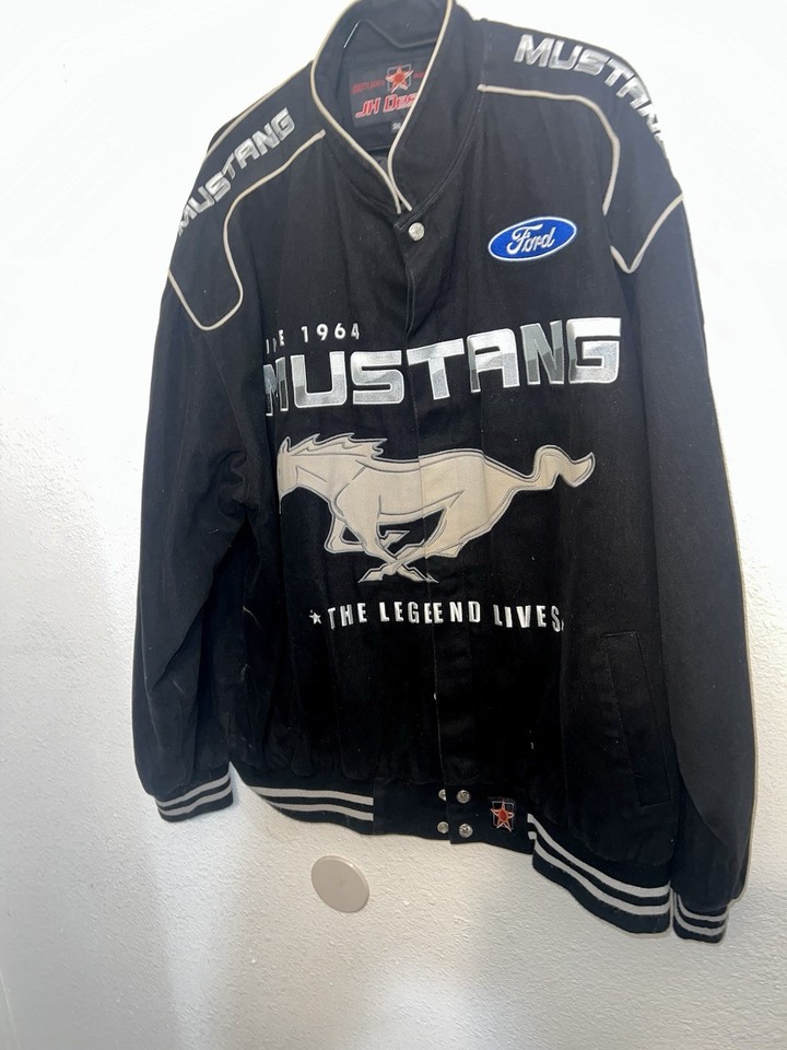JH Design Men's Black Ford Mustang Logos Racing Varsity Jacket 3XL | eBay
