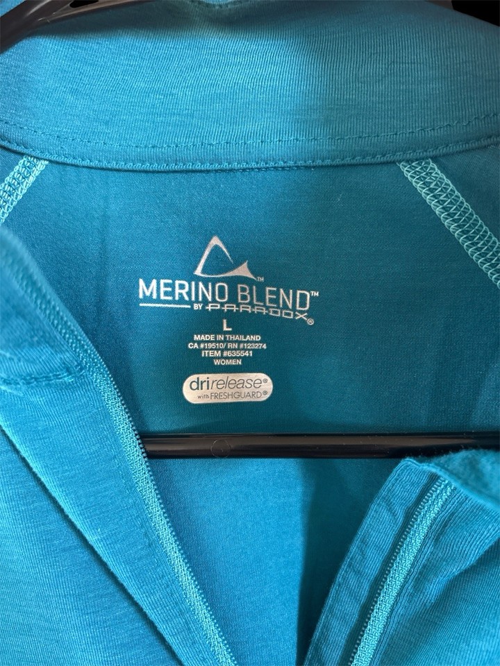 Paradox Merino Blend Pullover Top Long Sleeve DriRelease Teal Blue L | eBay