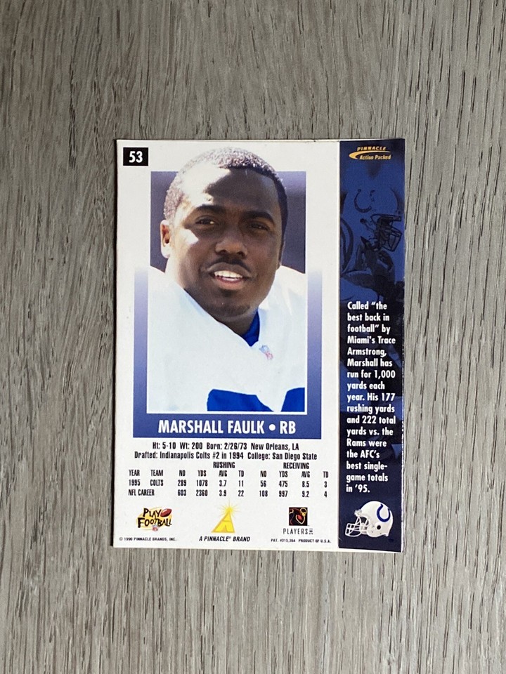 1996 NFL Pinnacle Action Packed | Marshall Faulk | #53 | Indianapolis ...