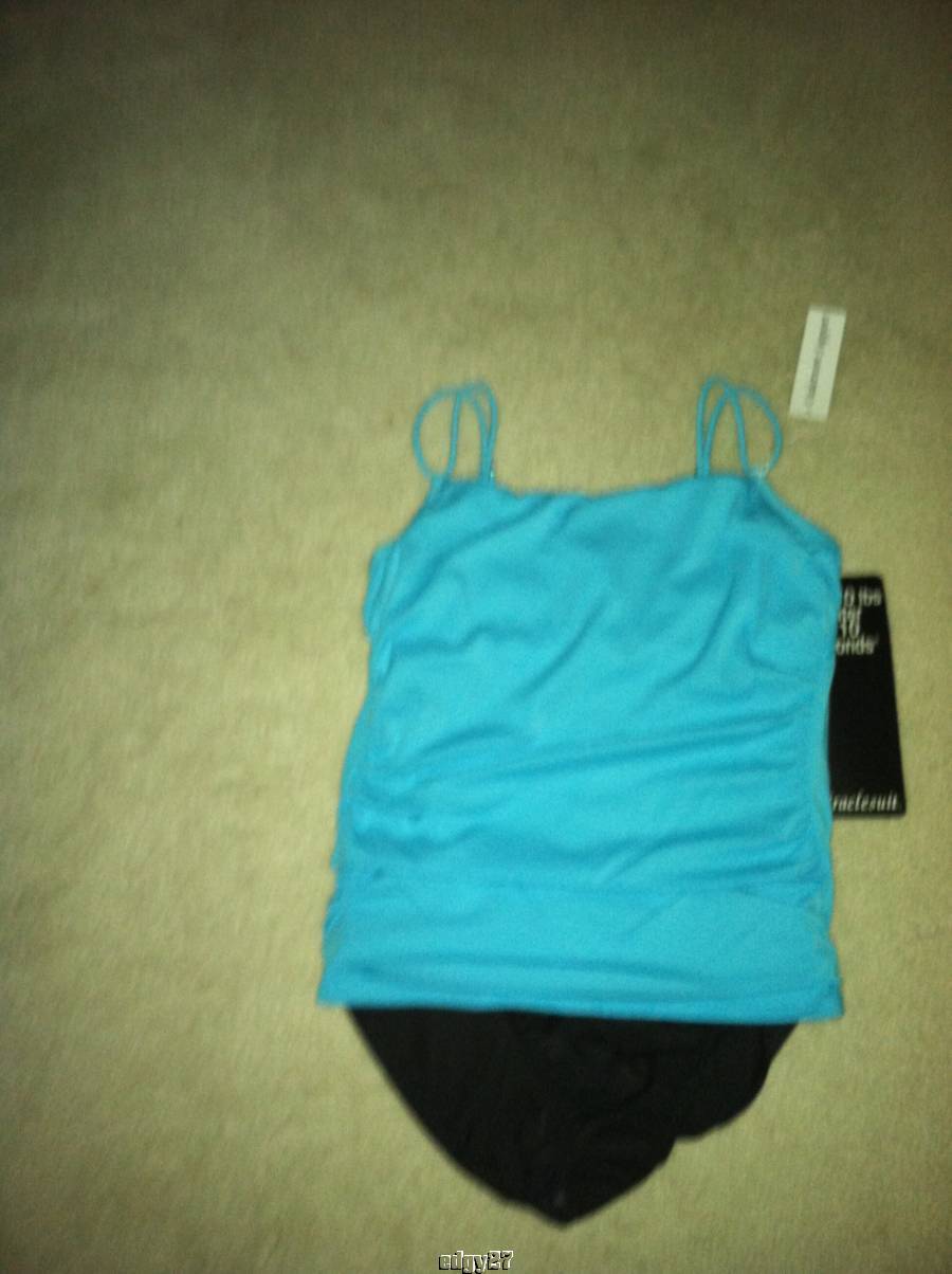 SPORTY ONE PIECE FAUX TANKINI MIRACLESUIT SWIMSUIT BLACK & AQUA 8 10 12 ...