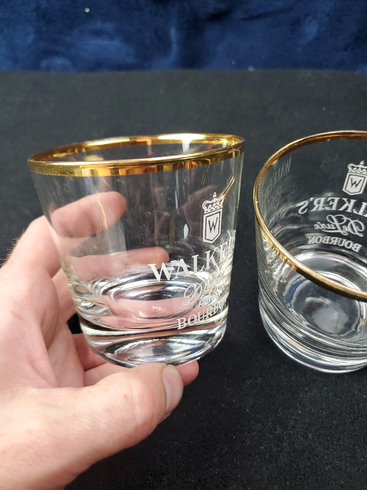 NICE Set Of 2 Walker's Deluxe Burbon Rocks Gold Rimmed Drinking Glasses ...