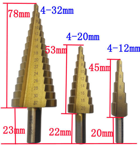 Step Drill / Cone Cutter Set 3pc HSS 4-32mm Titanium-Coated U70 | eBay UK