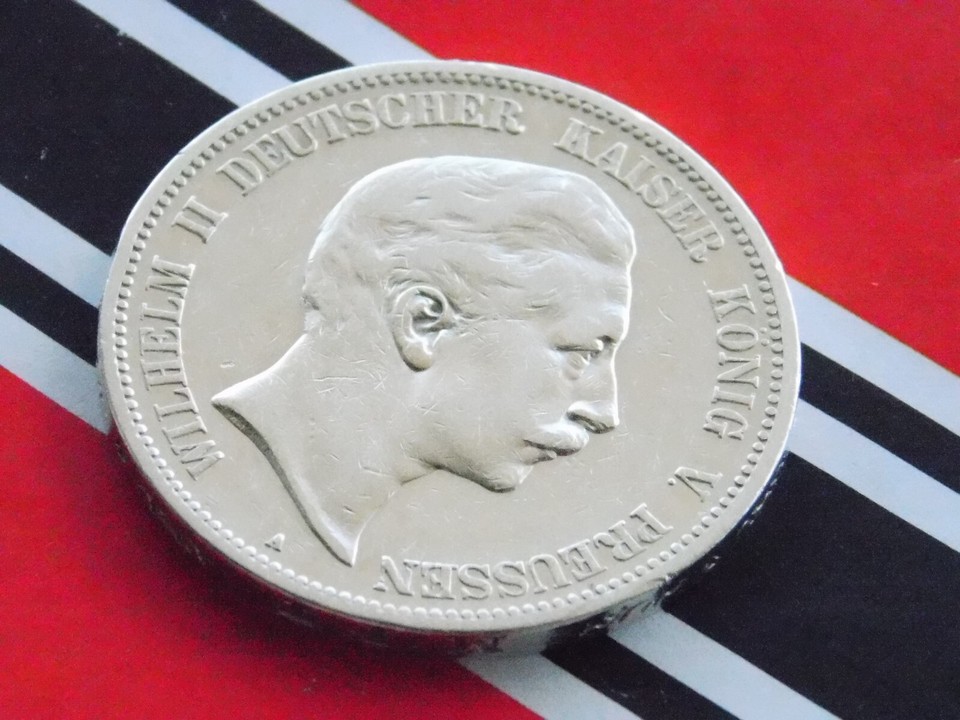 GERMAN 5 Mark 1891 A PRUSSIA EMPIRE KAISER WILHELM II. 90% Silver Coin ...
