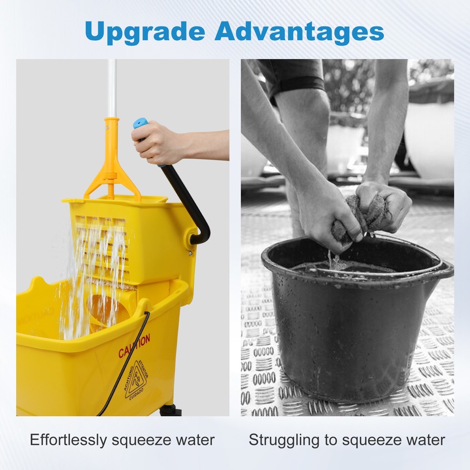 35 Quart Drain Outlet Commercial Mop Bucket with Wringer Side Press on ...