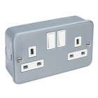 Metal Clad Twin Double Plug Socket 2 Gang 2G 13 Amp Outlet & Back Box ...