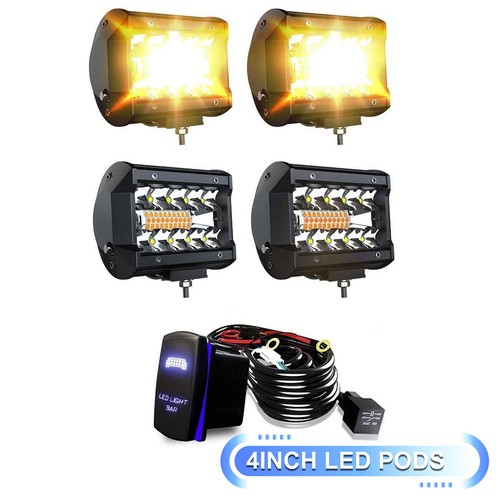 4 inch LED Pods Off Road Driving Lights White/Amber yellow Flash Strobe ...
