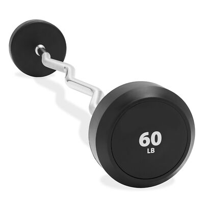 Rubber Barbell, 60 LB Pre-Loaded Weight EZ Curl Weightlifting Bar | eBay