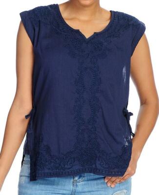 NEW - Indigo Thread Co.™ Woven Cap Sleeved Embroidered Self-Tie Top | eBay