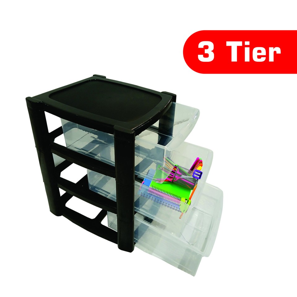 3 Tier & 4 Tier Plastic Storage Drawers Shelf Rack Home Kitchen Stand ...