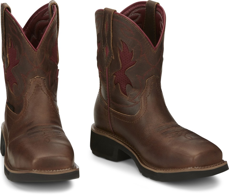 Justin Boots Lathey Nano Composite Toe Water Buffalo Womens Brown Work ...