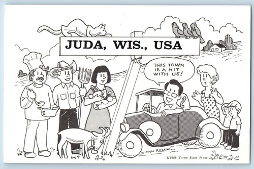 Juda Wisconsin Postcard This Town Is A Hit With Us Three Starr Press ...