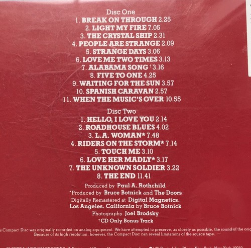 The Doors CD The Best of The Doors 2 Disc Set Elektra 1985 60345 2 Jim ...