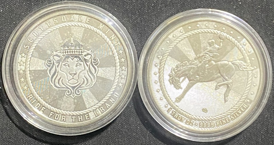 2 pcs 1oz Sottsdale mint silver rounds .9999 fine silver uncirculated ...