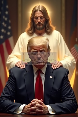 JESUS PRAYING OVER PRESIDENT DONALD TRUMP HANDS ON SHOULDERS 4X6 AI ...