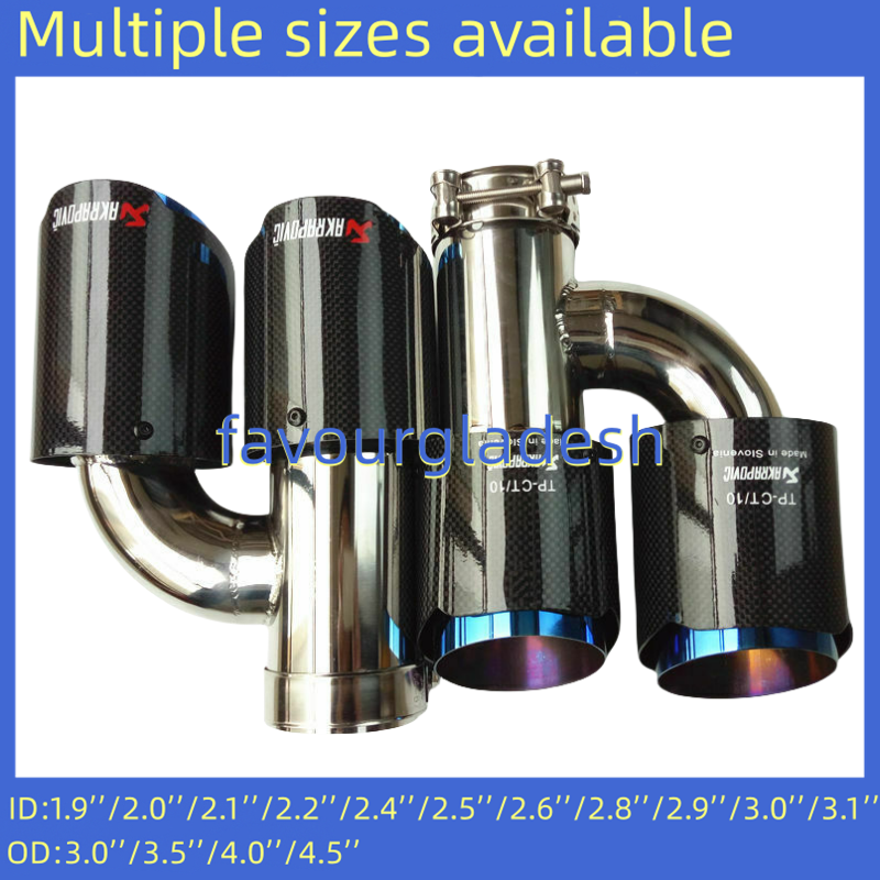 2PCS Akrapovic Glossy Carbon Fiber Exhaust Tip Blue Dual Pipe OD:76 89 ...