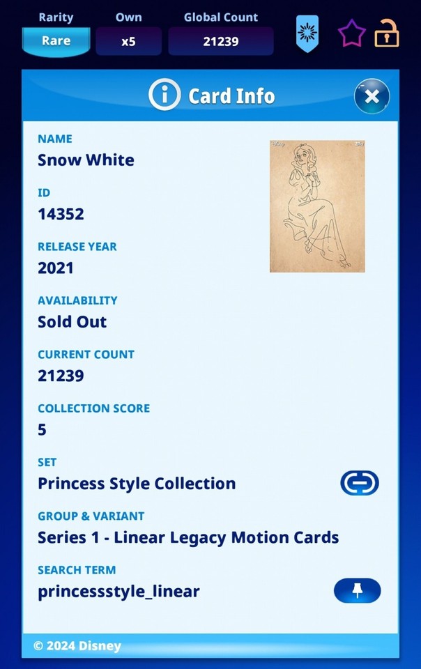 Topps Disney Collect Digital Princess Style SNOW WHITE Linear Legacy ...