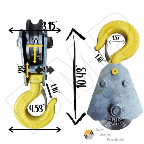 (2)2 Ton Snatch Block With Hook 1/2" Wire Rope Bearing Pulley Lifting ...