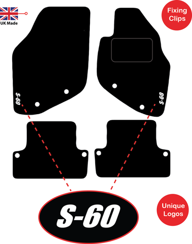 Volvo S60 2000 to 2010 Tailored Carpet Car Floor Mats Unique Logos & 8 ...