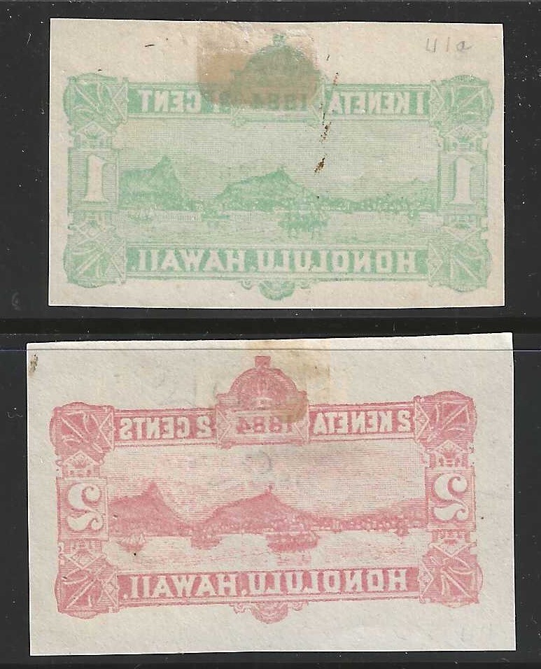 Hawaii, Scott #U1 and U11 Cut Squares each with Full Offsets on Back ...