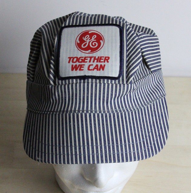 Vtg Sanforized GE GENERAL ELECTRIC Striped Denim Railroad Engineer Hat ...