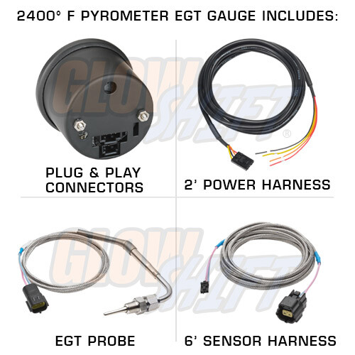 GlowShift 52mm Black 7 Color 60PSI Boost Gauge + 2400F EGT Pyrometer ...