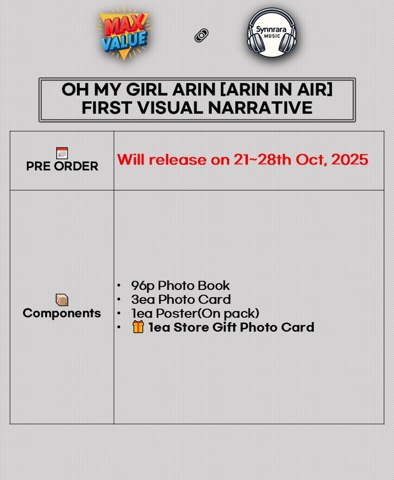 OH MY GIRL ARIN [ARIN IN AIR] FIRST VISUAL NARRATIVE/Photo Book+Poster+3 Card | eBay.de