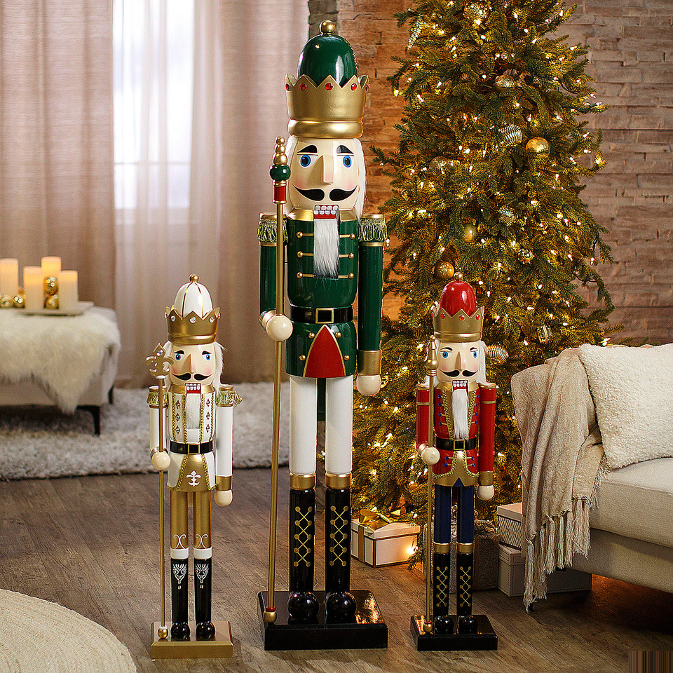 3 Ft Classic Red Wooden Holiday Nutcracker with Gold Scepter for ...