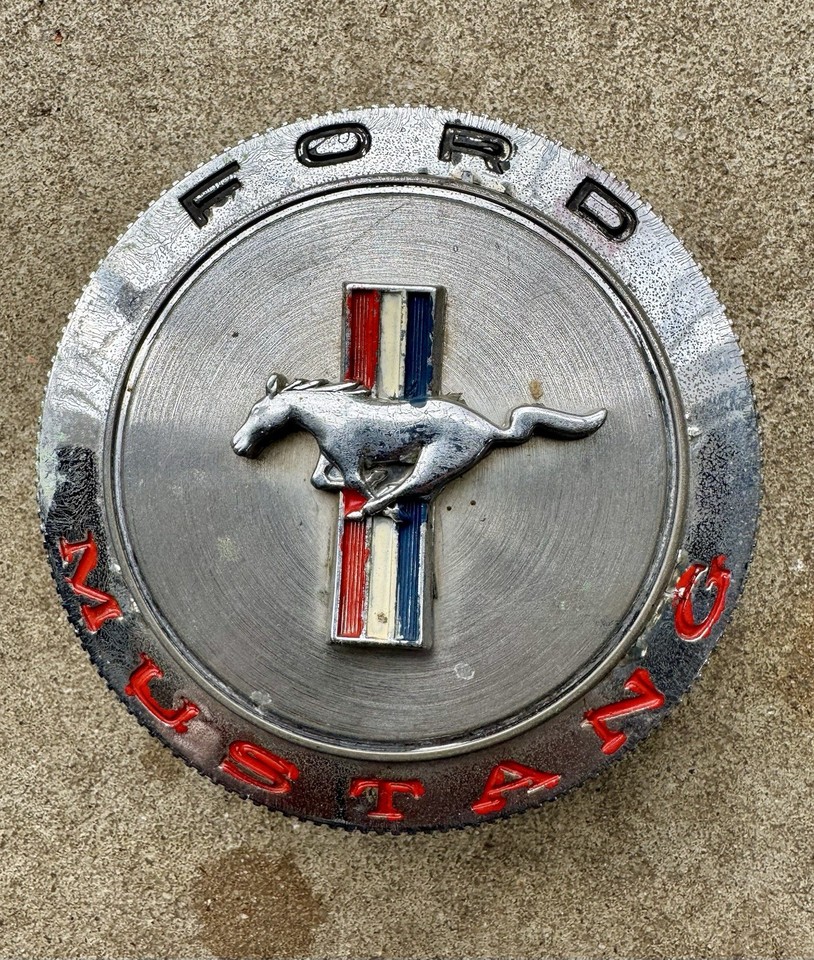 1966 Original Vintage Ford Mustang Gas Cap Chrome Twist on with cable ...