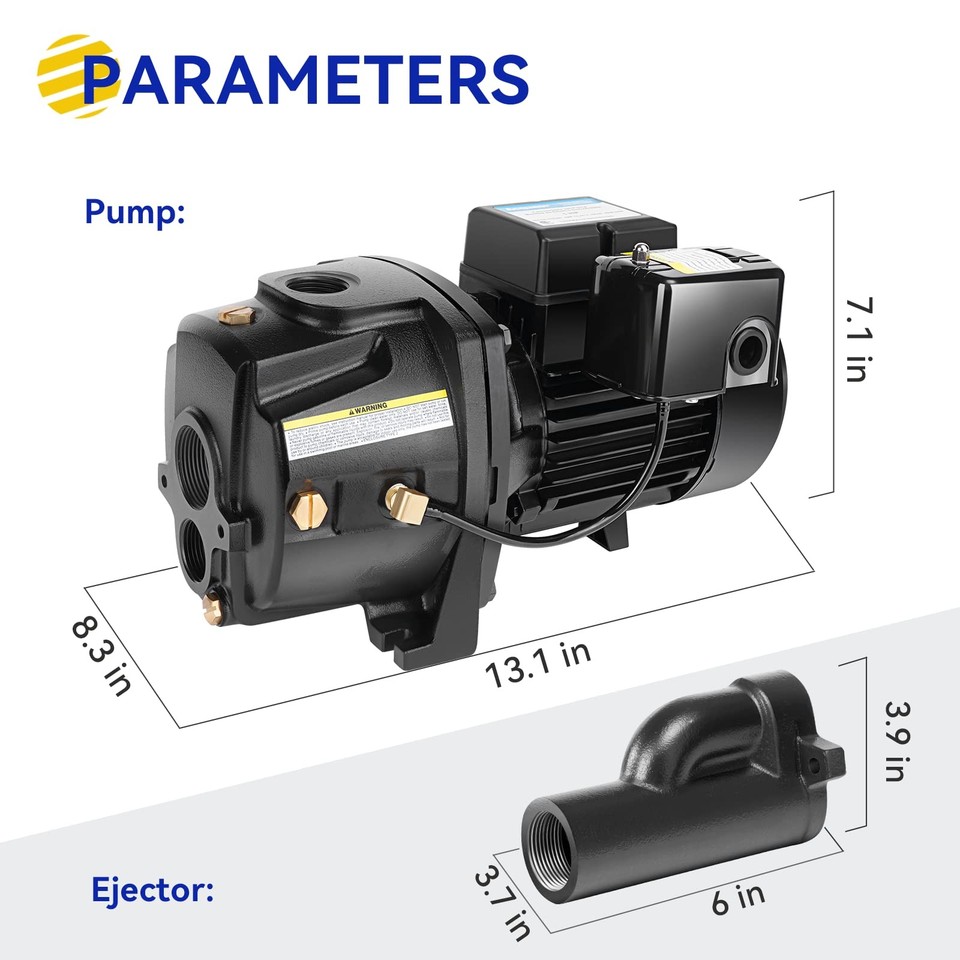 1/2HP Shallow/Deep Well Jet Pump, Cast Iron Convertible Pump with ...