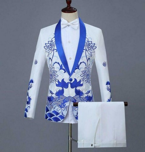 Host Costume Prom Floral Jacket Men Embroidery One Button Slim Blazers ...