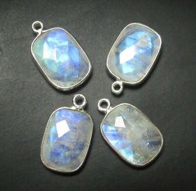 925 Sterling Silver Rainbow Moonstone Gemstone Bezel Connectors 10 ...