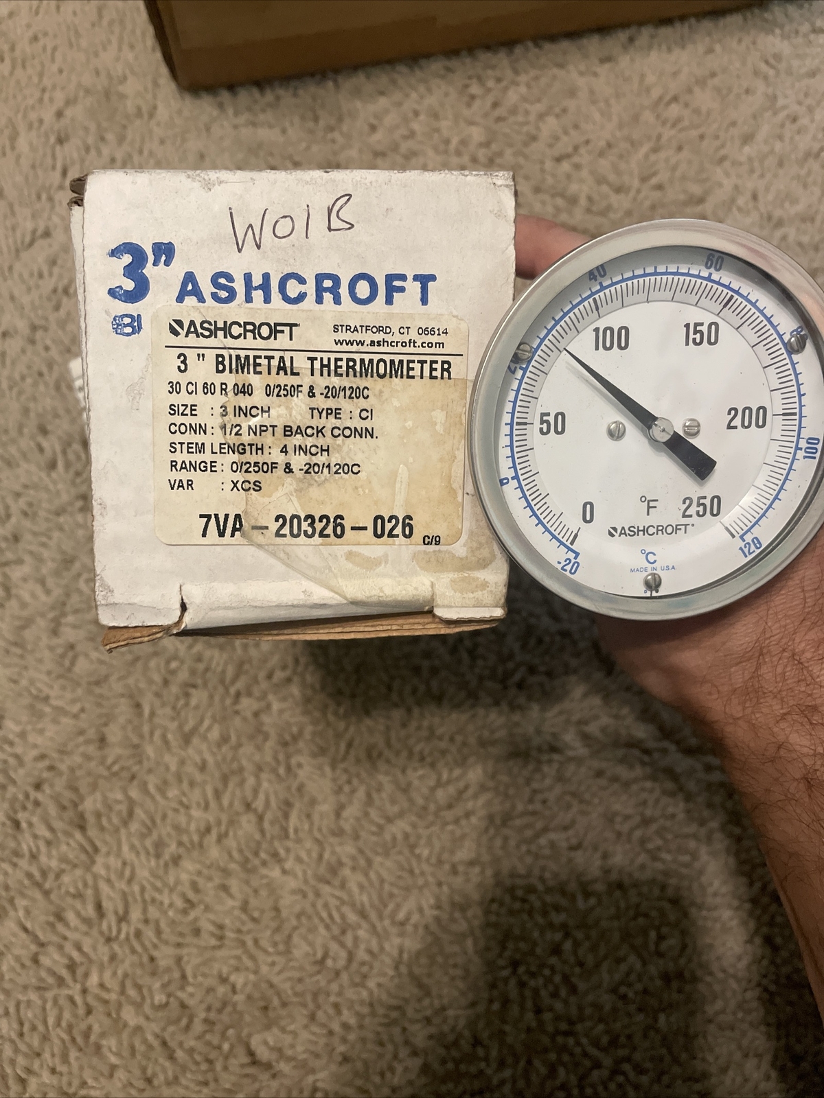 ASHCROFT 3'' BIMETAL THERMOMETER NEW IN BOX 30CI 60R 040 0/250F | eBay