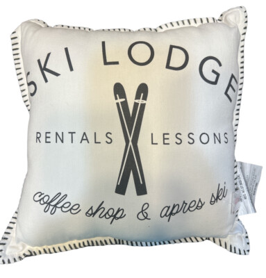 NEW SKI LODGE DECORATIVE PILLOW White Black Apres Ski Coffee Shop Sofa ...