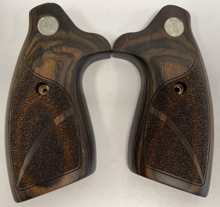 Colt Cobra Grips (2017) Stippled Dark Walnut w/ Silver Medallions ...