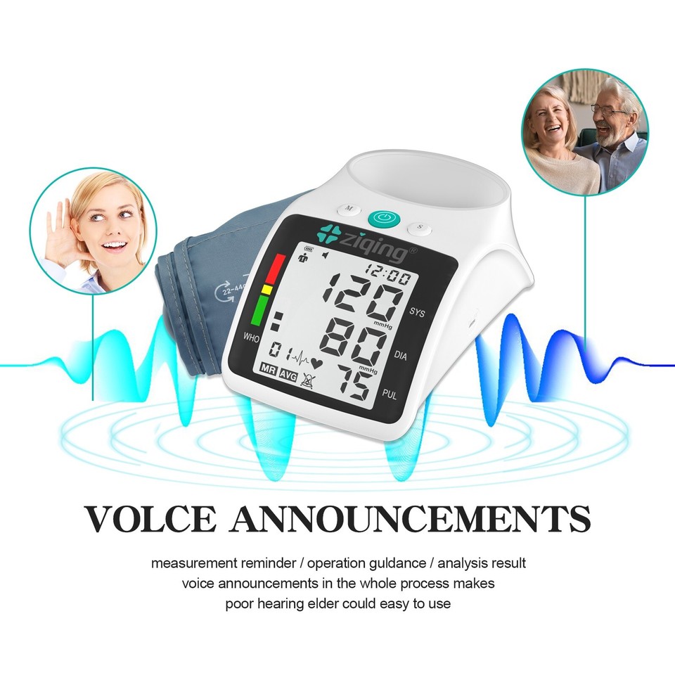 ZIQING Digital Blood Pressure Monitor BP Machine Cuff Heart Rate Tester ...