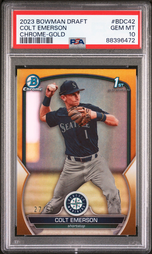 2023 Bowman Chrome Draft Colt Emerson Gold Refractor 27/50 PSA 10 Gem ...
