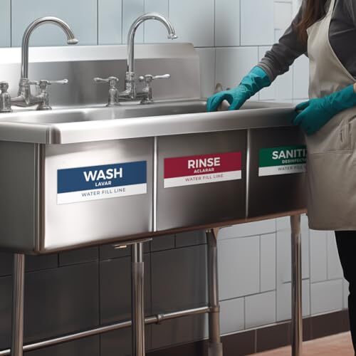 Noble Sink Labels Wash Rinse Sanitize Sink Labels - Ideal Handwashing ...