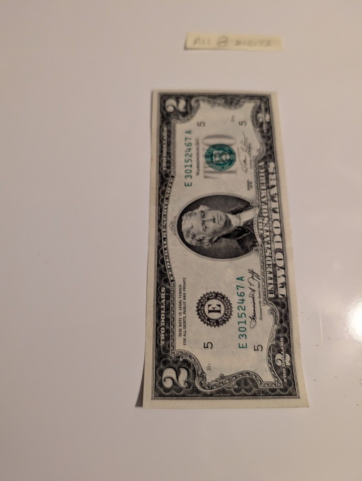 A MIGHTY FINE 1976 8 DIGIT MIXED LADDER $2.00 BILL WITH UNIQUE SERIAL ...