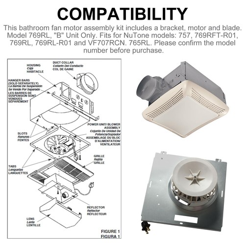 QQZ Bathroom Fan Replacement Parts S0504B000, for Nutone Motor Assembly ...