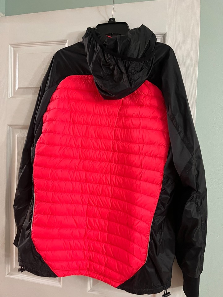 Asics winter running thermal puffer down jacket hoodie xl red black ...