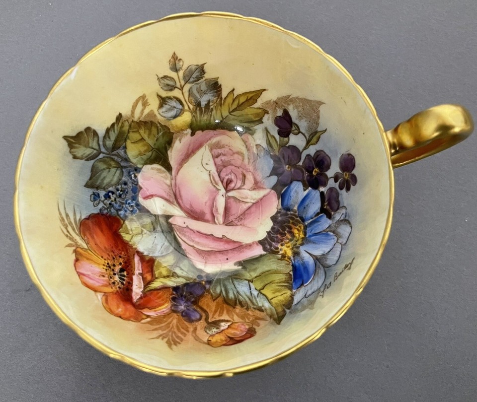 Antique Aynsley JA Bailey Cabbage Rose Poppy Terra Cotta Orange Teacup ...