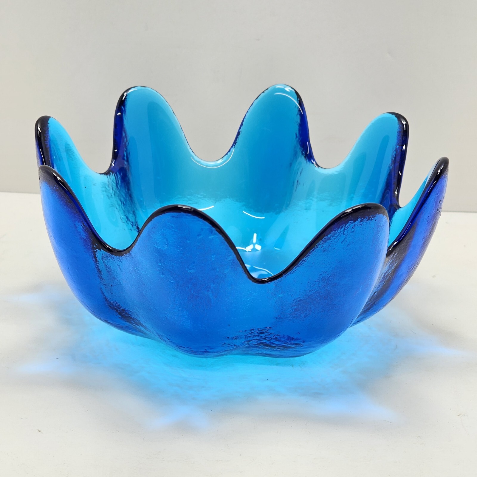 Vintage Blenko Blue Textured Art Glass 8 Petal Lotus Flower Bowl Dish ...