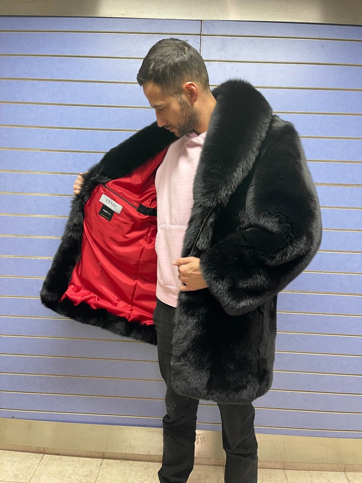 Luxury Full Skin Black Fox Fur Mens Coat Real Fur Black Fox Full Length ...