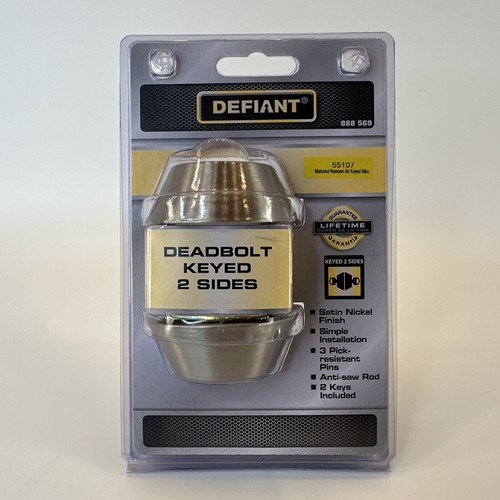 Defiant Deadbolt Keyed Both Sides Satin Nickel Double Cylinder Door ...