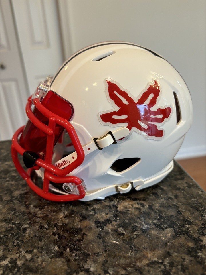 Ohio State Buckeyes Custom Mini Football Helmet White Red Leaf Riddell ...