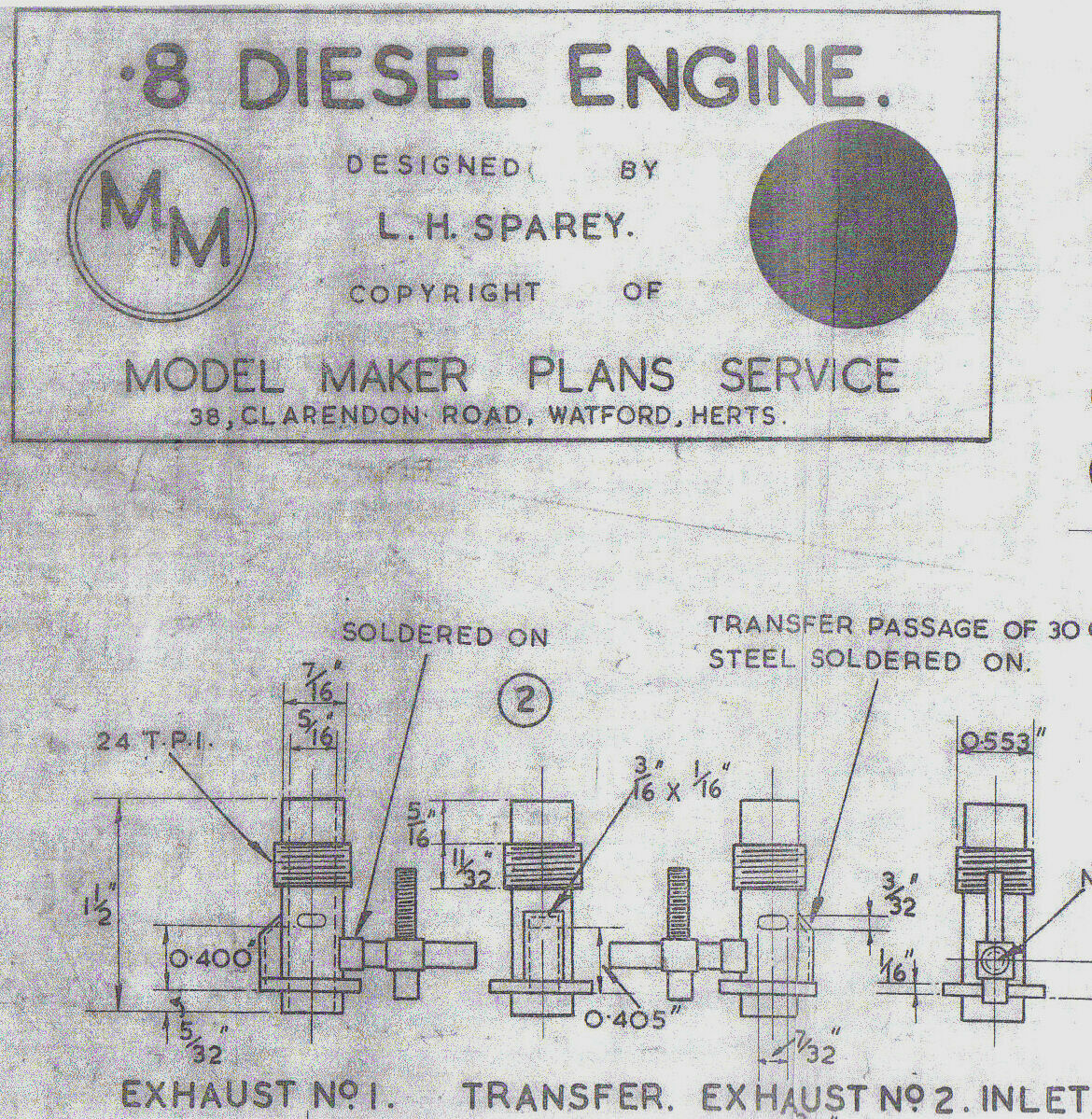 .8cc DIESEL ENGINE Model Maker Ship Boat Plan Designed by L.H. Sparey ...