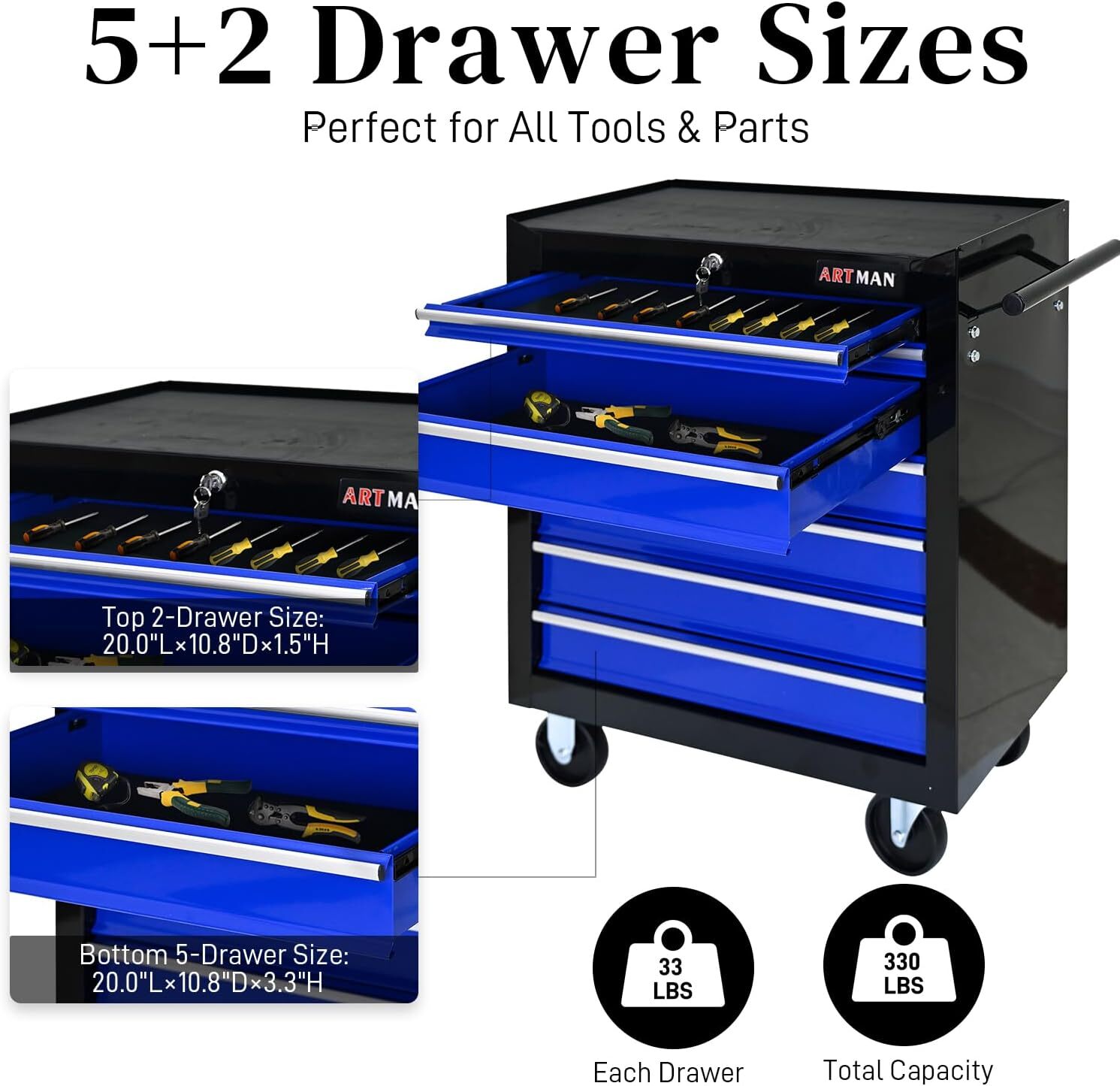 7-Drawer Rolling Tool Chest w/ Wheel,Tool Cabinet Cart on Wheels with ...